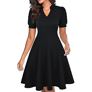 Mokayee Black Dresses for Womens 2025 Funeral Summer Short Sleeve Semi-Formal Knee Length Sunday Church Fit and Flare Flattering Business Casual Office Work Ladies Dress with Pockets XL