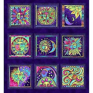 Clothworks Fabrics Laurel Burch Celestial Magic 6 Inch Blocks - Panel Purple