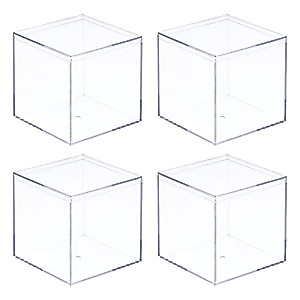MECCANIXITY Clear Acrylic Plastic Storage Box Square Cube Display Case with Lid, 5.1x5.1x5.1cm Container Box for Small Item, Pack of 4