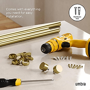 Umbra Cappa Curtain Rod, Includes 2 Matching Finials, Brackets & Hardware, 66 to 120-Inches, Gold