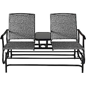 S AFSTAR Patio Glider Bench, 2-Person Outdoor Glider Chair with Center Table, Double Rocking Chair Loveseat for Patio Backyard Poolside Lawn (Grey)