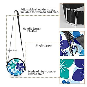 Watercolor Hawaiian Hibiscus Flowers Crossbody Bag for Women Teen Girls Round Canvas Shoulder Bag Purse Tote Handbag Bag