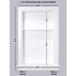 Fox Hollow Furnishings 14x24 Recessed Aiden Wall Niche - Wall Shelf for Storage and Home Decor, 1 Shelf (White W/Plain Back)