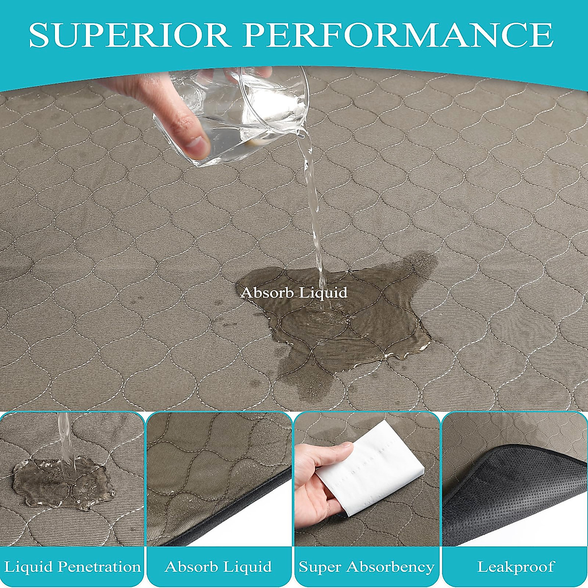 Bunlitent Washable Pee Pads for Dogs 24" x 36", 5 Pack, Reusable Puppy Pee Pads Washable, Dog Training Pads with Quick Dry, Large Anti-Slip Whelping Pad for Pet, Playpen, Incontinence, Housebreaking.