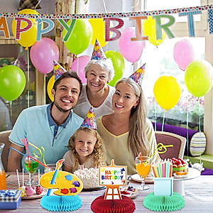 9 Pieces Paint Party Decorations Art Birthday Party Honeycomb Centerpieces Sip and Paint Party Supplies for Art Birthday Party Favor Photo Booth Props