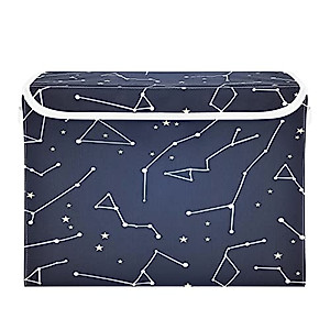 Kigai Constellation Star Blue Storage Basket with Lid Collapsible Storage Bin Fabric Box Closet Organizer for Home Bedroom Office 1 Pack
