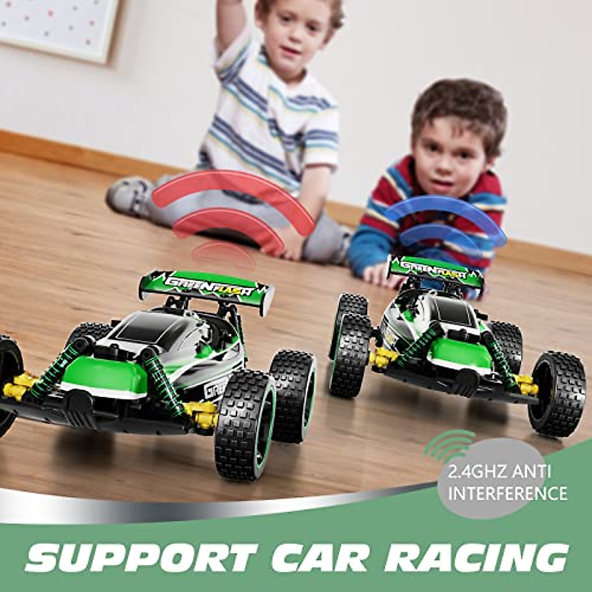 Tecnock RC Racing Car, 2.4GHz High Speed Remote Control Car, 1:18 2WD Toy Cars Buggy for Boys & Girls with Two Rechargeable Batteries for Car, Gift for Kids