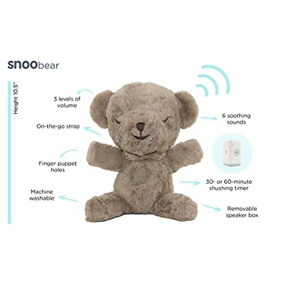 SNOObear White Noise Machine - Cry-Activated Plush Baby Sleep Soother - Cocoa Woolly