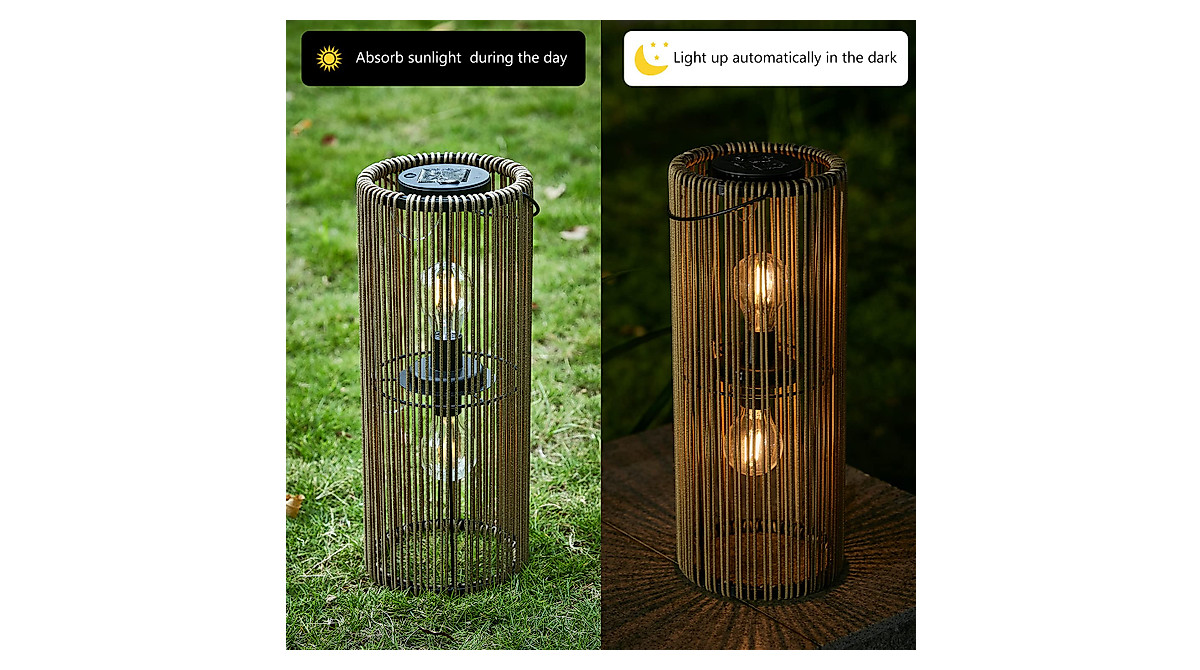 GIBMIDSER Solar Lanterns Outdoor Waterproof Hanging Rattan Weaving ...