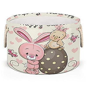Easter Bunny Rabbit Eggs (17) Large Round Baskets for Storage Laundry Baskets with Handles Blanket Storage Basket for Bathroom Shelves Bins for Organizing Nursery Hamper Girl Boy