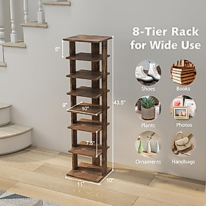 Giantex 8-Tier Vertical Shoe Rack, Patented Corner Shoe Storage Organizer for 8 Pairs, Freestanding Narrow Shoe Rack, Industrial Space-Saving Shoe Tower for Entryway, Living Room, Bedroom, Brown