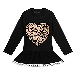 RETSUGO Toddler Baby Girls Leopard Heart Fall Winter Clothes Set Kids Valentine's Day School Girl Outfit Cute Pullover Shirt and Pants Set (6659-6T)
