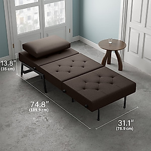 Serweet Chair Bed Sofabed for Adults Single, Convertible Folding Sofa for Living Room Bedroom Chair with Breathable Linen Fabric & Sturdy Metal Frame, Dark Brown
