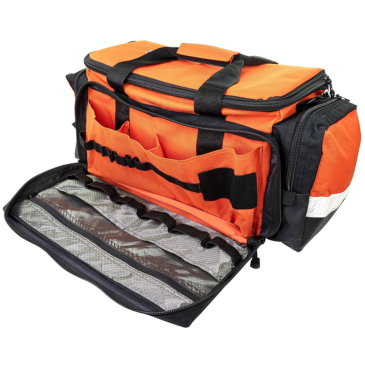 LINE2design Empty Medical Elite Trauma Bag - First Responder Carrier Bag for EMT, Paramedic, Emergency and Medical Supplies Kit - Heavy-Duty Zippered Pockets Portable EMS Home Health Aides - Orange