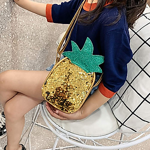 QTKJ Cute Pineapple Crossbody Bag Reversible Mermaid Sequins Purse Handbag with Adjustable Leather Shoulder Strap Bag for Kids