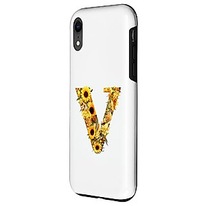iPhone XR Letter V Initial Monogram Sunflower Minimalist Women Yellow Case