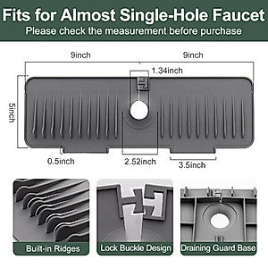 iArtker 18"×5" Sink Splash Guard,Silicone Faucet Mat for Kitchen Bathroom Sink,Draining Mat Faucet Handle Drip Catcher Tray, Sink Organizer Holder for Sponge Dish Soap