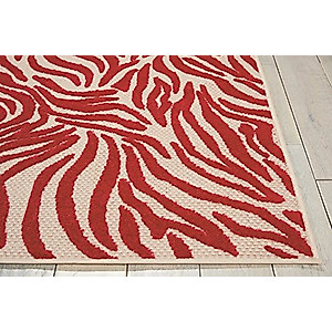 Nourison Aloha Indoor/Outdoor Red 5'3" x 7'5" Area -Rug, Tropical, Botanical, Easy -Cleaning, Non Shedding, Bed Room, Living Room, Dining Room, Deck, Backyard, Patio (5x7)