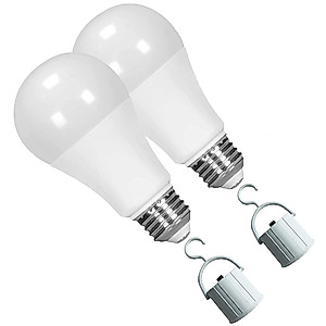 Ciata Rechargeable Light Bulbs - Power Outage Supplies, Battery Operated Light Bulb with Rechargeable Battery Powered - Lasts 3-4 Hours - with a Hook for Camping, Cordless Rechargeable - Pack of 2