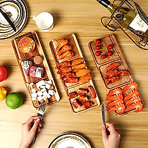 4 Pcs Solid Acacia Wood Serving Trays 14 x 5 Inch 3 Grids Rectangular Wooden Serving Platters for Home, Food, Vegetables, Fruit, Cheese, Appetizer Serving Tray, Charcuterie Board