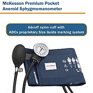 McKesson Manual Blood Pressure Monitor, Inflation Pump and Cuff for Adult Arm - Premium Pocket Aneroid Sphygmomanometer with Carrying Case, Navy, 1 Count