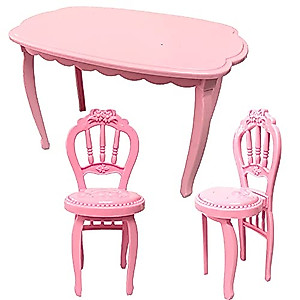 HTHAU NK1 Set Doll Furniture 2 Fashion Chairs +1 Modern Table for Barbie Doll Accessories Dining Home Toys Girl Gift DZ (Color: White)