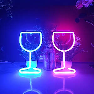 JYWJ Wine Glass Neon Sign,USB or 3-AA Battery Powered Neon Light,LED Table Decoration,Bedroom Wall Decoration,Birthday Gift,Wedding Supplies Business Gift(Pink)