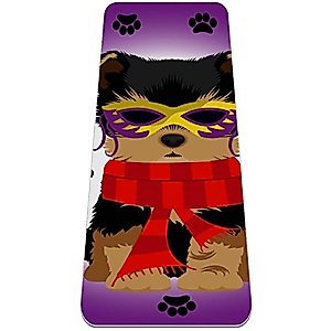 Yoga Mat, Yoga Mats for Home Workout, Workout Mat, Exercise Mats, Pilates Mat, Dog Red Scarf Purple Pattern