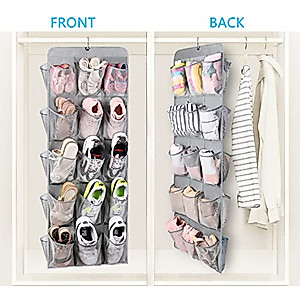 MISSLO 30 Large Pockets Dual Sided Hanging Shoe Organizer for Closet with Rotating Hanger Hanging Shoe Shelves, Grey