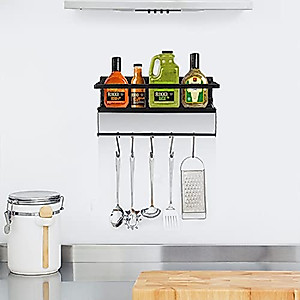 evron Black Shower Caddy Hanging Shelf Towel Bar Rack with Hooks for Hanging Sponge,Wall Mount&No Drilling Adhesive Shower Storage,Shampoo Bathroom Shower Organizer Metal