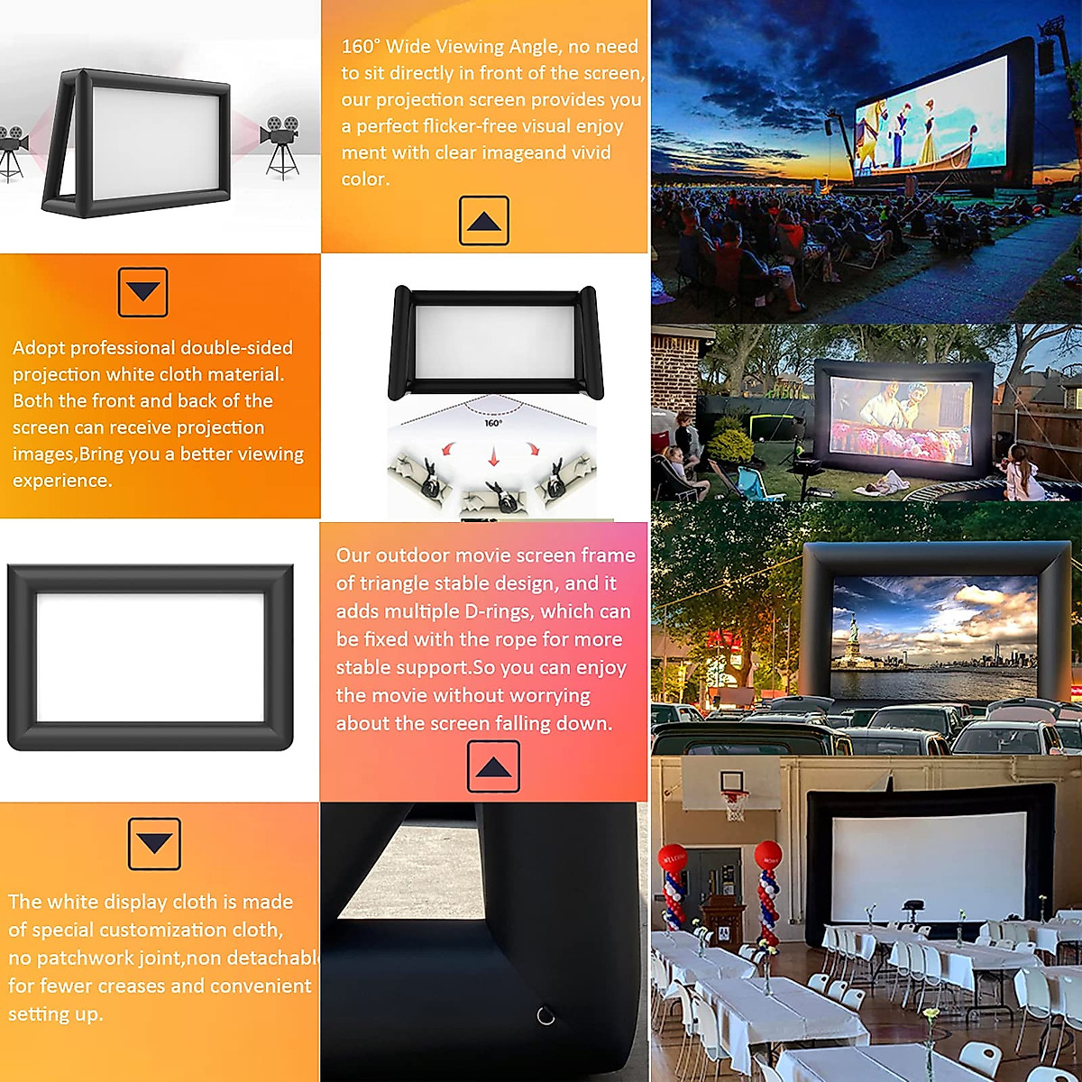 25FT Inflatable Projector Movie Screen, One-Piece Design Front/Rear Projection Mega Theater Screen Outdoor Portable Blow Up Cinema Screen with Air Blower for Family Movie Nights, Backyard Parties