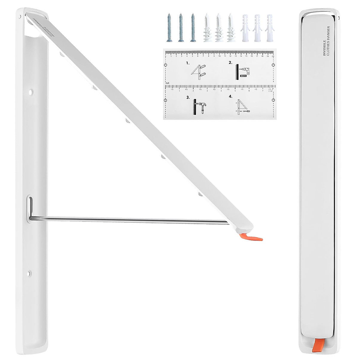 GOHOLE Wall-Mounted Clothes Drying Rack - Retractable & Foldable Hanger for Laundry Room Organization and Storage (2 Pice, White)