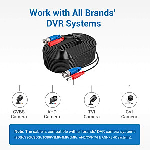 SANNCE 4-Pack 100ft BNC Video and Power Security Camera Cable with BNC Connectors and RCA Adapters for CCTV Camera System 100pcs Cable Clips (Black)