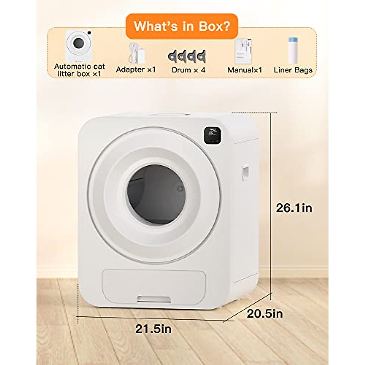 Self Cleaning Cat Litter Box, Automatic Litter Box Wi-Fi Enabled Smart Robort with 24H App Remote Control, Low Noise, Odor Removal, 78L Large Space for Multiple Cats