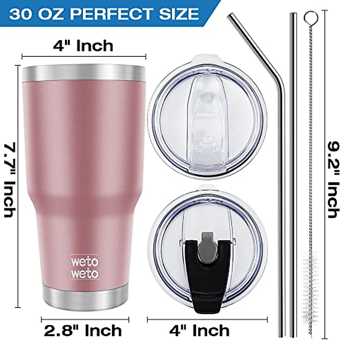 WETOWETO 30 oz Tumbler Stainless Steel Vacuum Insulated Coffee Ice Cup Double Wall Vacuum Coffee Cup Thermal Cups for Hot and Cold drinks, Suitable for Beach, Travel, Party, Office (Rose Gold, 1 Pack)