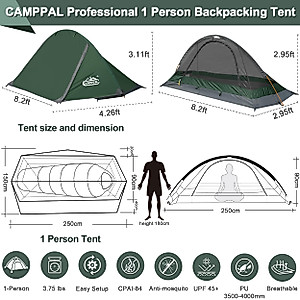 camppal 1 Person Tent for Camping Hiking Mountain Hunting Backpacking Tents 4 Season Resistance to Windproof Rainproof and Waterproof