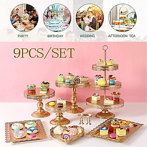 9Pcs Dessert Table Decorations Stands,Cake Stands for Dessert Table,Metal Gold Cake Stand Set for Wedding Graduation Party Dessert Table Baby Shower Birthday Anniversary Christmas