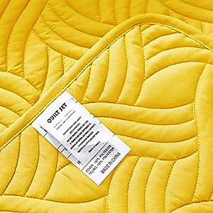 Whale Flotilla Quilt Set Twin Size, Soft Microfiber Lightweight Bedspread Coverlet Bed Cover (Wave Pattern) for All Seasons, Yellow, 2 Pieces (Includes 1 Quilt, 1 Sham)