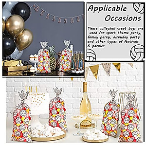 Outus 100 Pieces Volleyball Bags Volleyball Gifts Bags Volleyball Treat Bags Volleyball Print Cellophane Goody Bags with 200 Pieces Twist Ties for Birthday Party Supplies Goody Favor (Transparent)