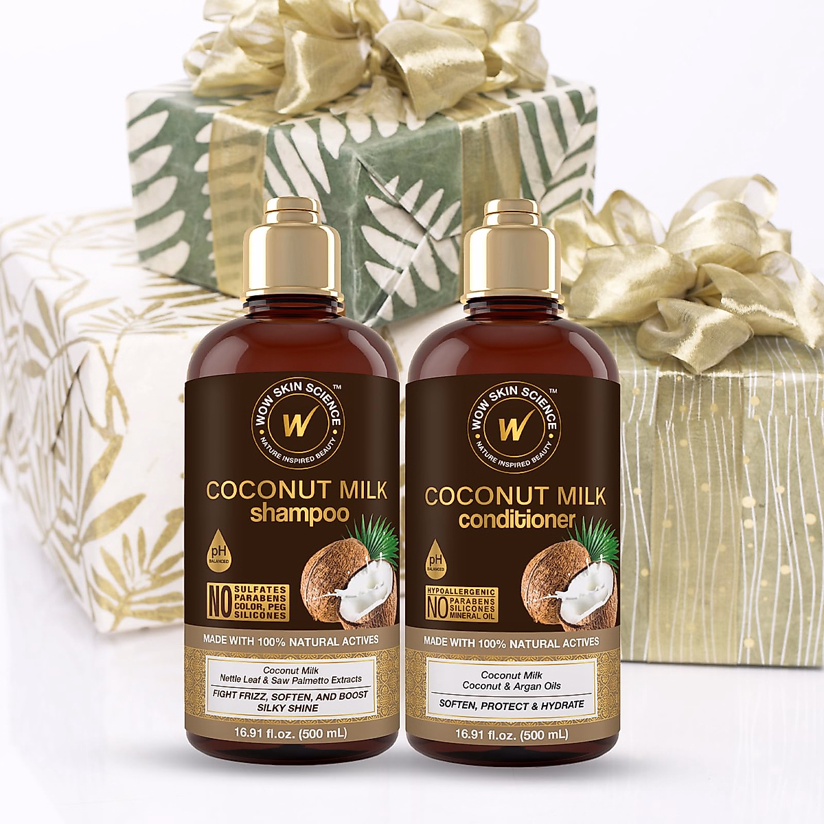 WOW Skin Science Coconut Milk Shampoo and Conditioner Set - Shampoo & Conditioner for Curly Hair - Paraben Sulfate Free - 33.82 Fl Oz