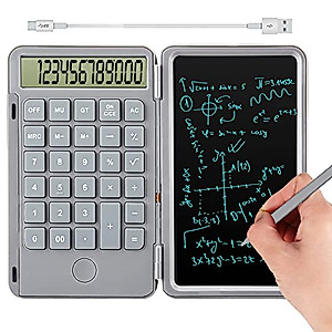 Hion Calculators,12-Digit Large Display Rechargeable Pocket Office Desktop Calculator with Erasable Wiriting Tablet,Mute Basic Desk Calculators with Doodle Pad for Student Home School,Grey