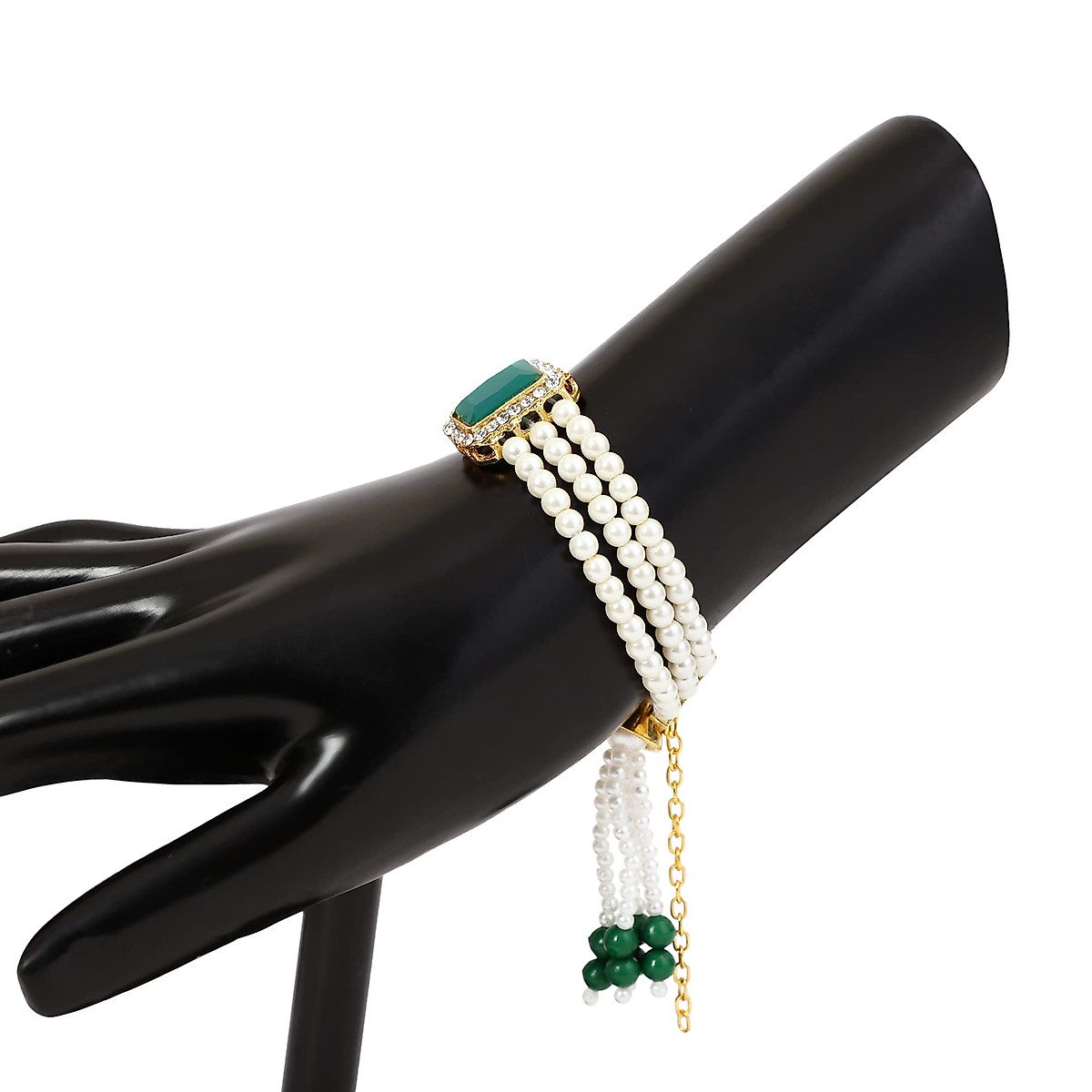 SMIZZY (RE)TOUCHING LIVES Cpmbo of Rakhi With Designer Kundan Stone Lumba Bracelet, Potli Bag, Roli Chawal And Greeting Card, Green