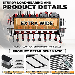 WIWIDRM Upgrade Power Tool Organizer Wall Mount with Charging Station,Tool Holder and Storage Rack for Garage Organization,Heavy Duty Metal Tool Organizer with Drill Holder/Plier Holder/Hammer Holder