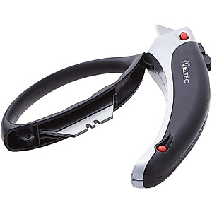 Veltec Heavy Duty Retractable Utility Knife, Box Cutter, Carpet Cutter with 3-Position Locking, Ergonomic Non-Slip Grip, 5 Reversible Replacements Blades SK5 (Black)