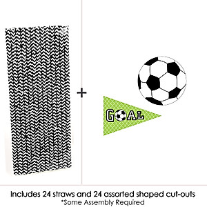 Big Dot of Happiness Goaaal - Soccer Paper Straw Decor - Baby Shower or Birthday Party Striped Decorative Straws - Set of 24
