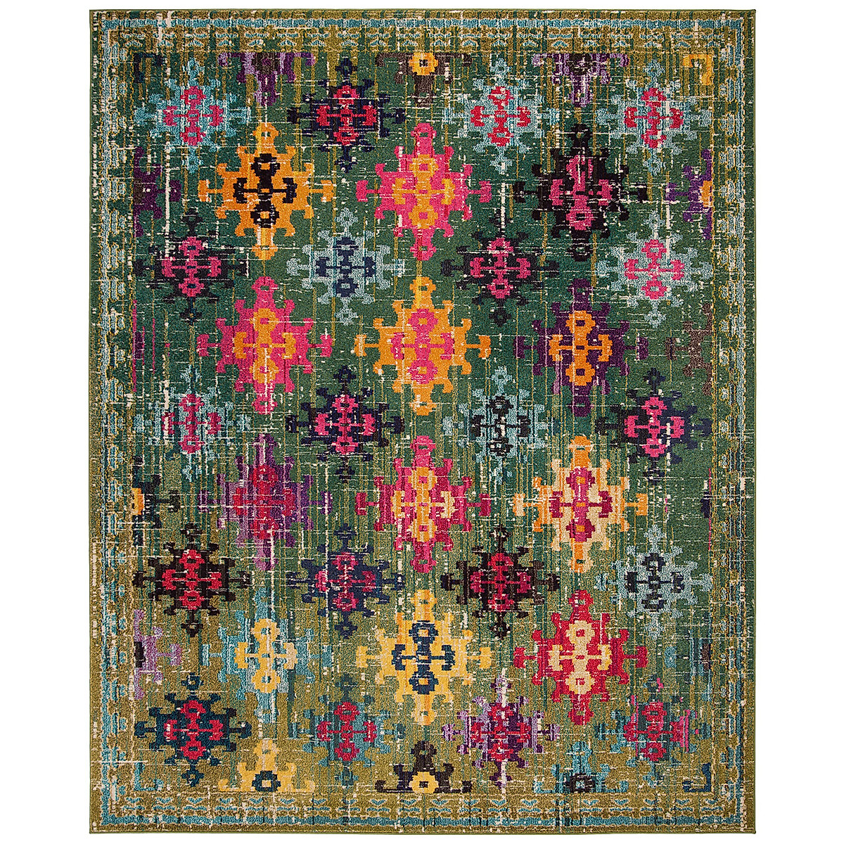 SAFAVIEH Monaco Collection Area Rug - 8' x 10', Green & Multi, Boho Diamond Trellis Design, Non-Shedding & Easy Care, Ideal for High Traffic Areas in Living Room, Bedroom (MNC244G)