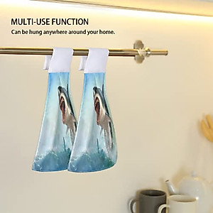 Big Shark Hanging Kitchen Towel 2Pcs Absorbent Hand Towel Tie Towel Soft Dish Towel Tea Bar Towels for Kitchen Bathroom Toilet Housewarming Tabletop Home