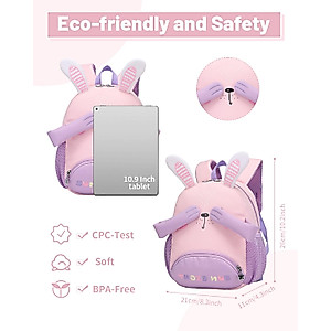 Tanou Toddler Backpack for Girls, 11'' Kids Backpacks for Pre-kindergarten, Cute Cartoon Animal Style School Bag for Little Kids Aged 1-3 Years, Pink Rabbit