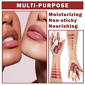 AWCCXMYM 6PCS Nude Lip Gloss Set Shine Glossy Plumping Clear Non-Sticky Matte Liquid Nude Lipstick Lip Stain Set A