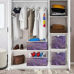 Kigai Purple Marble Abstract Cube Storage Bins - 11x11x11 in Large Foldable Cubes Organizer Storage Basket for Home Office, Nursery, Shelf, Closet